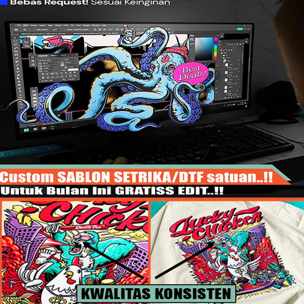 Jual Sablon Setrika DTF Satuan Custom Gambar dan Ukuran A3 A4 A5 A6 A7 ...