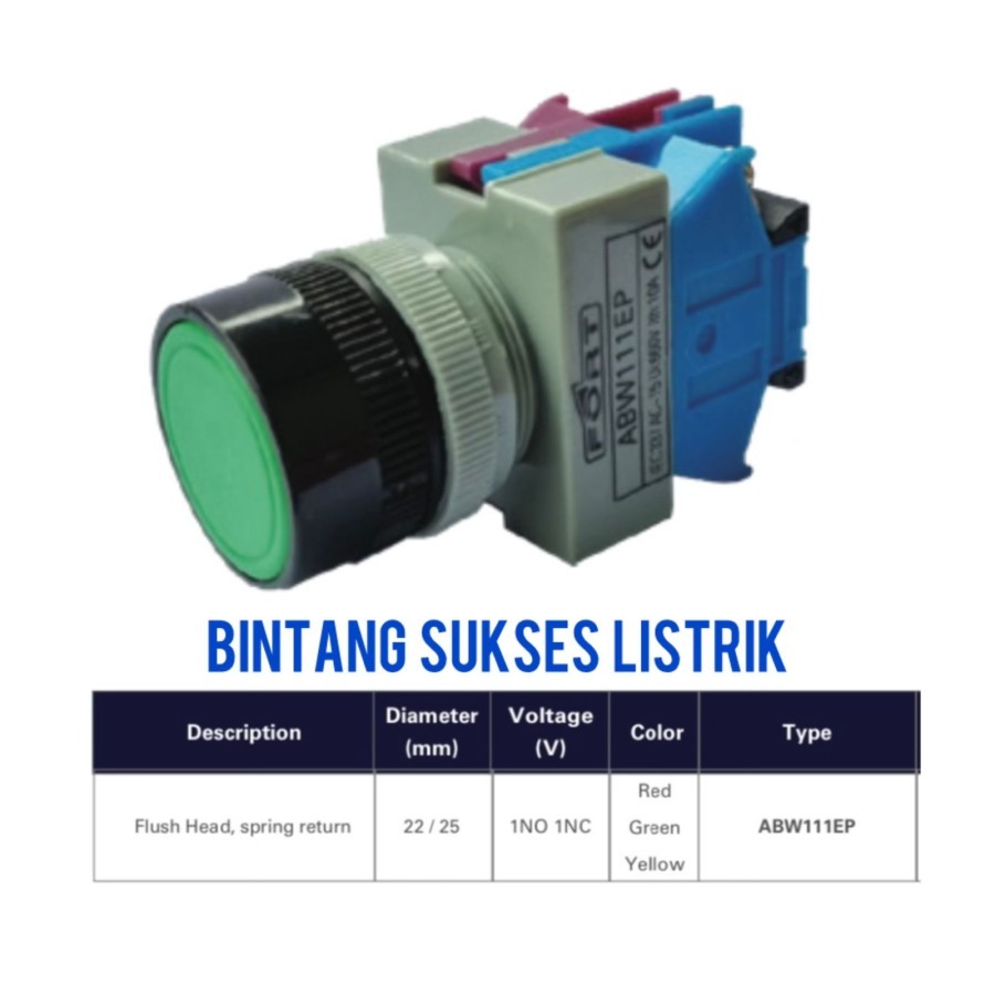 Jual ORIGINAL Push Button ABW111EP / 1NO 1NC pus buton diameter 22 / 25mm | Shopee Indonesia
