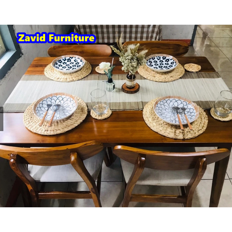 Jual Meja Makan Kayu Jati Kursi Makan Ropan Minimalis Modern Harga Murah Satu Set | Shopee Indonesia