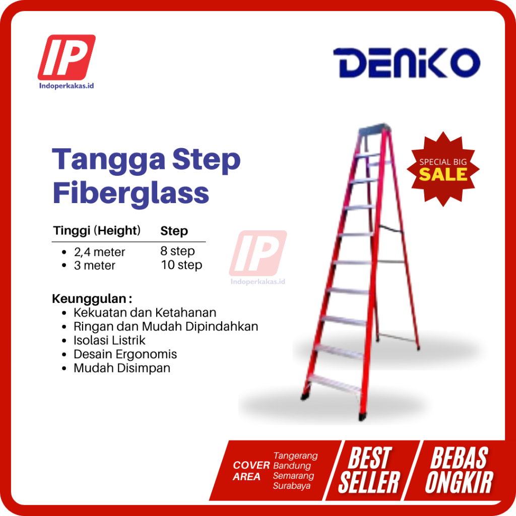 Jual Tangga Fiberglass Step Denko Tinggi 2,4 - 3 Meter | Shopee Indonesia