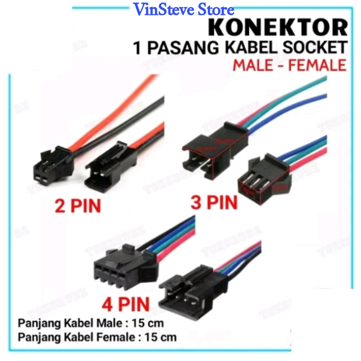Jual Socket Terminal | Konektor Kabel 2Pin 3Pin 4Pin Male + Female ...