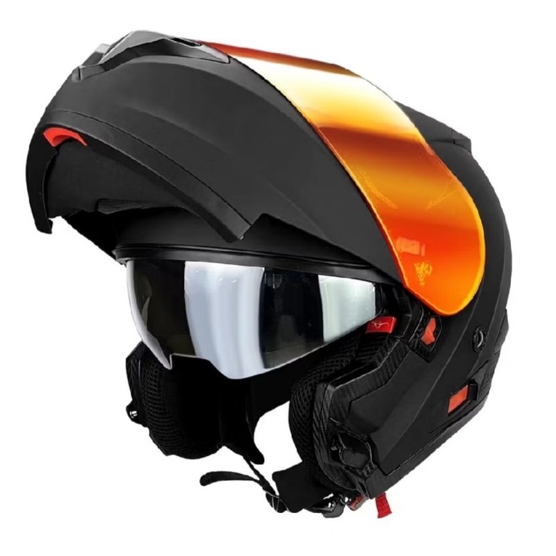 Jual Helm Modular Snail M1 Solid Black Doff Visor Iridium Red + Free ...