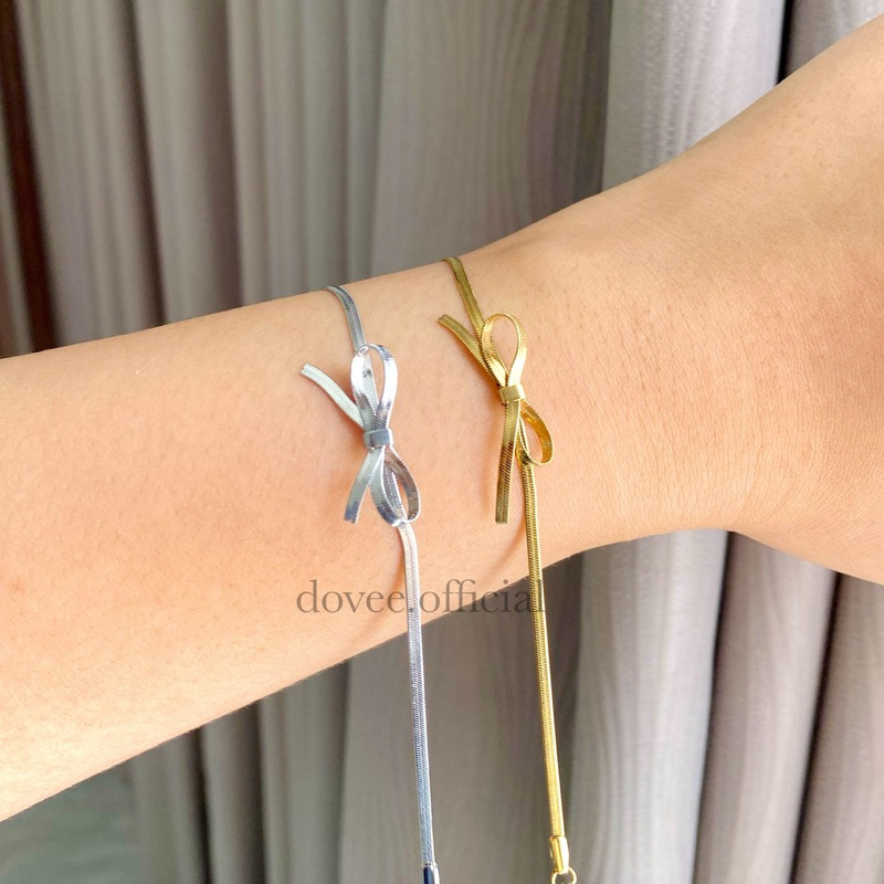Jual TITANIUM Ribbon Bow Bracelet Necklace | Gelang Kalung wanita pita ...