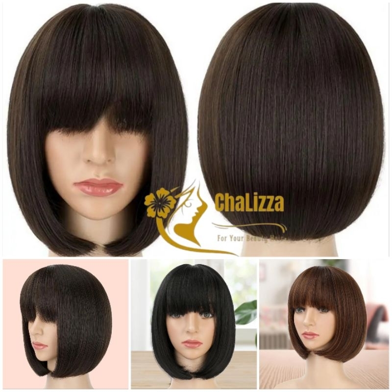 Jual wig rambut palsu korea bob pendek poni bahan premium | Shopee ...