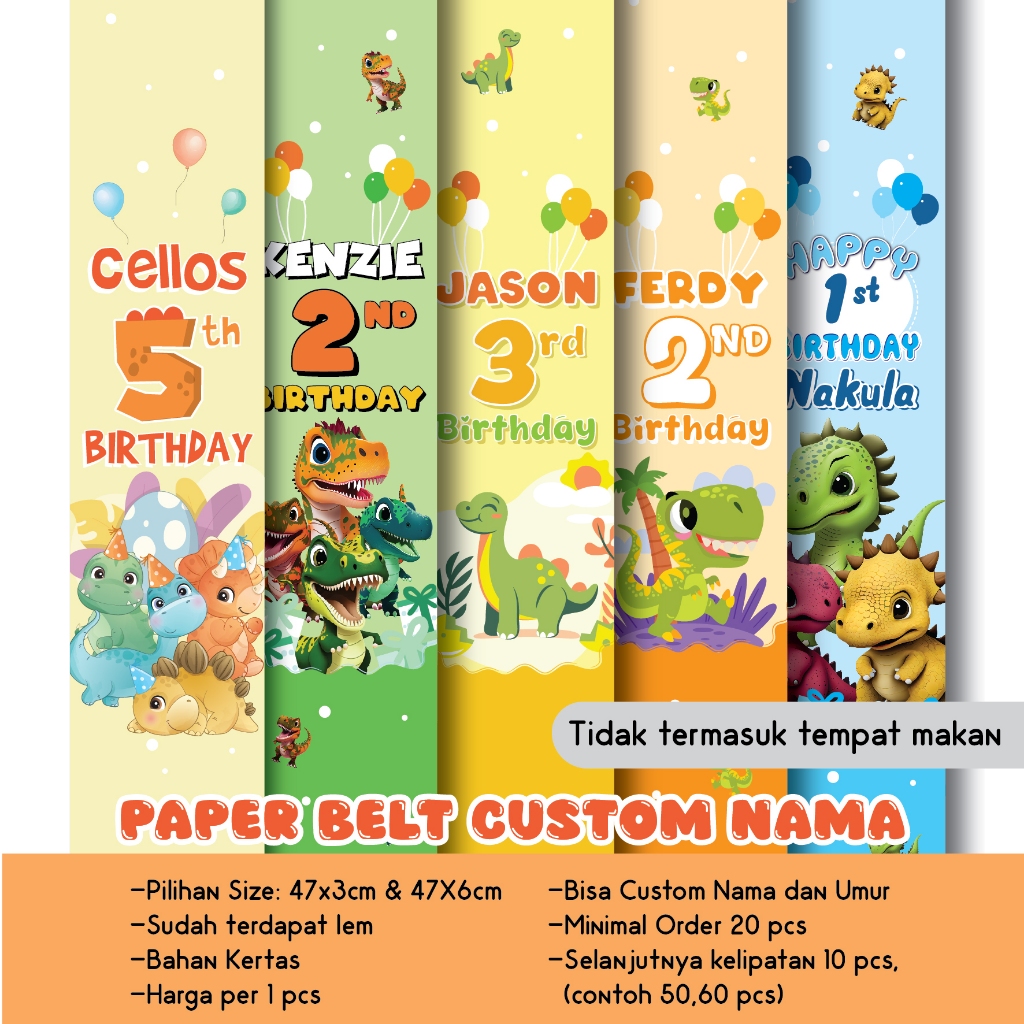 Jual BENTO BELT CUSTOM BABY DINO CUTE DINOSAURUS PAPER BELT KERTAS ...