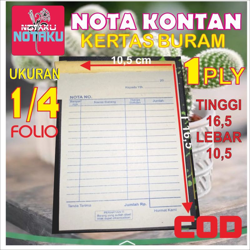 Jual nota kontan kertas buram 1 ply. isi 50. ukuran 1/4 folio.( 16,5 x ...