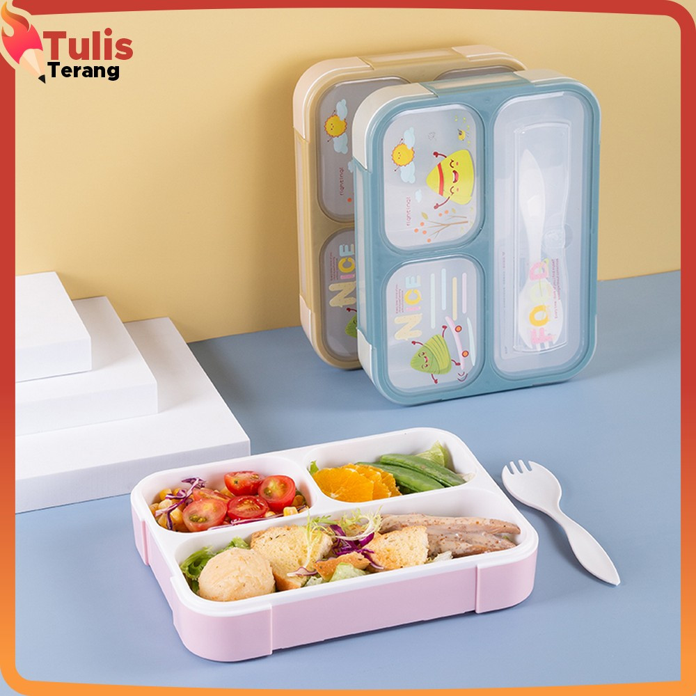 Jual Kotak Bekal Anak 3 Sekat 400ML BPA FREE Karakter dengan Sendok / Lunch Box Set Anak Motif ...