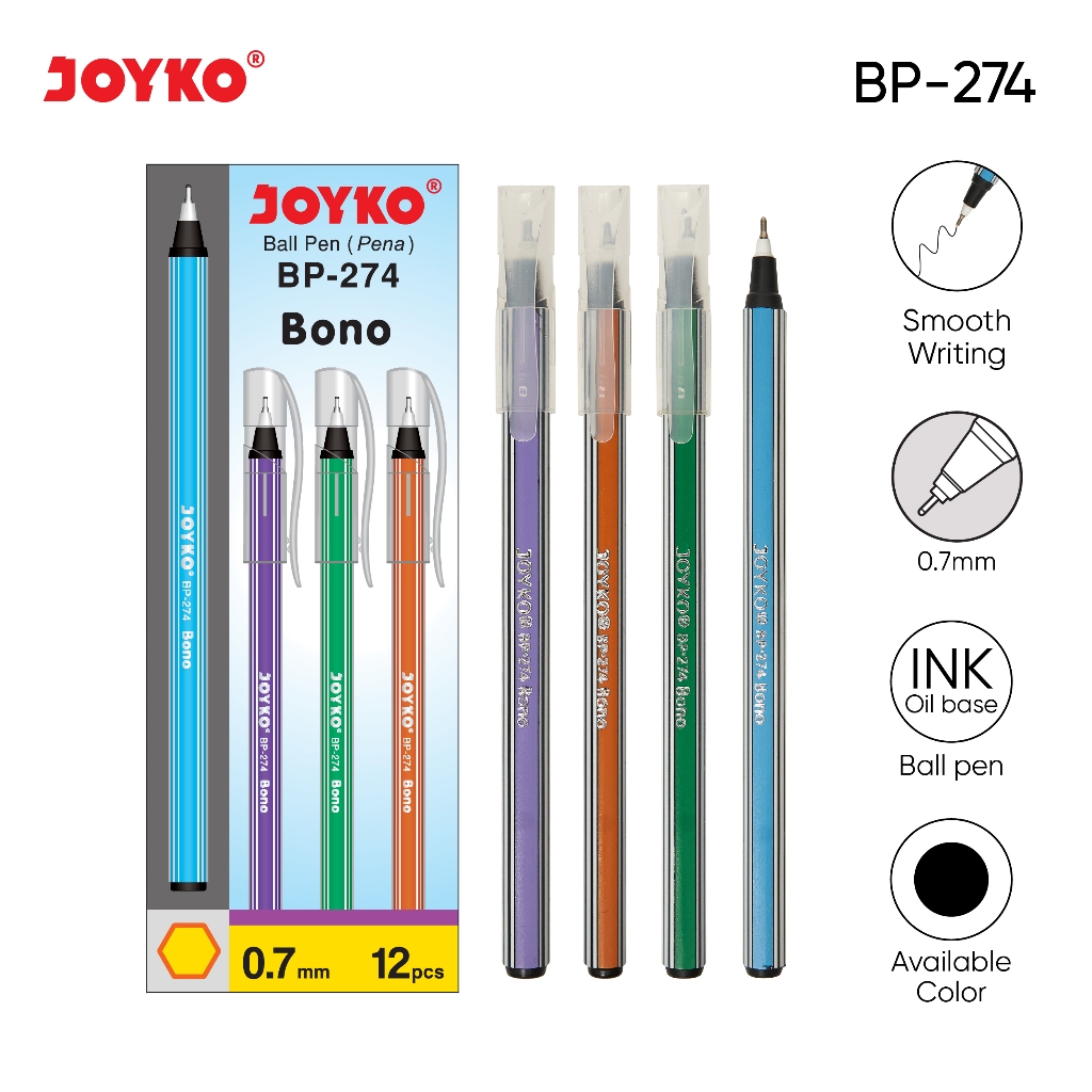 Jual Ball Pen Pulpen Pena Joyko BP-274 Bono 0.7 mm 1 Box 12 Pcs | Shopee Indonesia