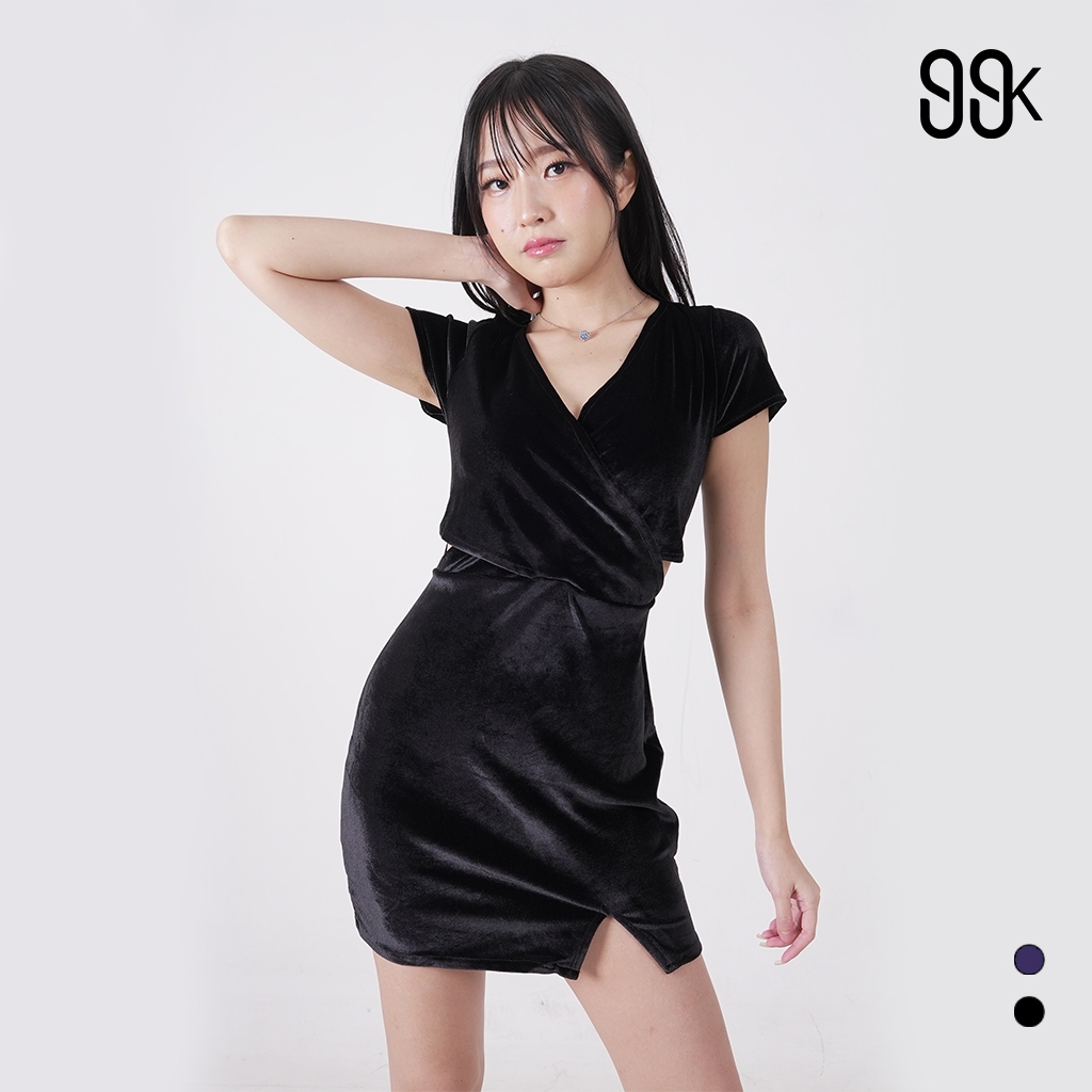 Jual 99kOUTLET Mini Dress Velvet Look V Neck Dengan Belah Samping 1053 ...