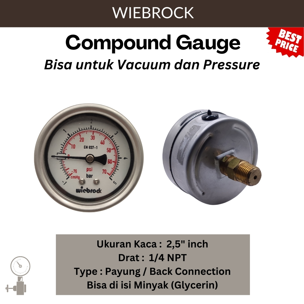 Jual Compound Gauge 2,5" inch -1 9 Bar / Pressure Vacuum Gauge Wiebrock ...