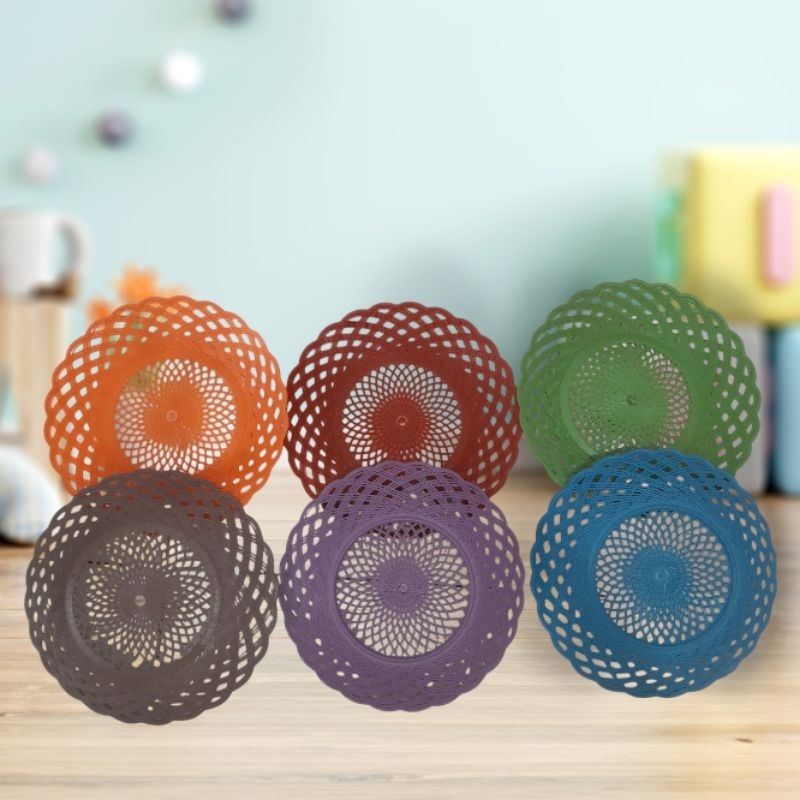 Jual 12pc piring rotan tebal plastik piring matarai anyaman | Shopee ...