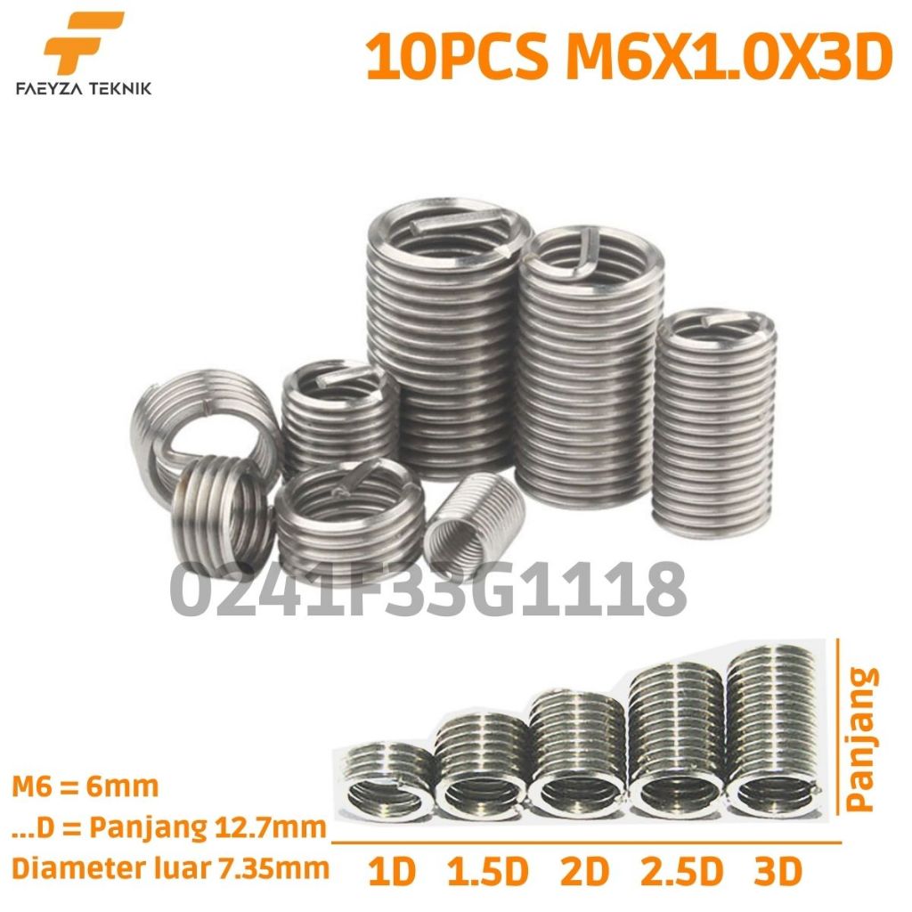Jual 10Pcs Recoil M6x1.0 3D Helicoil Verbos Baut Reparasi Rumah Baut Kunci 10 | Shopee Indonesia