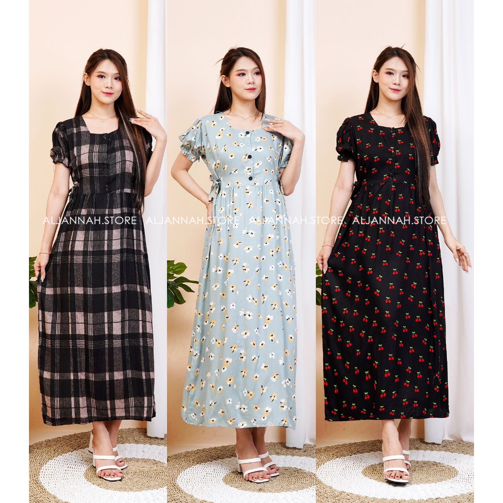 Jual Cherry Dress Busui Panjang Wanita/ Home Dress Kasual Panjang dgn ...