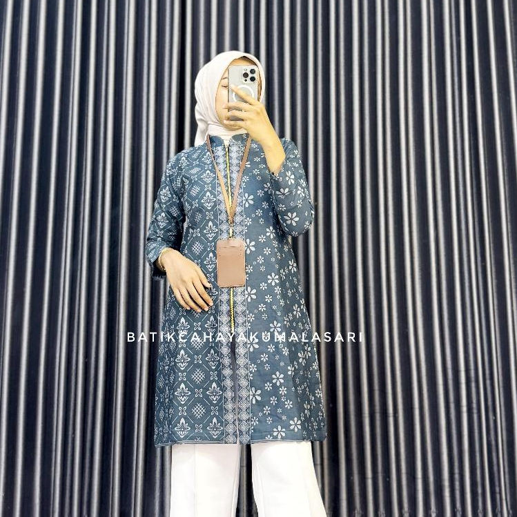 Jual Tunik Batik Wanita Lapis Trikot Motif ROMECCA BIRU - Atasan Batik ...