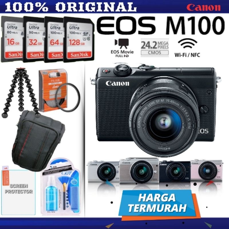 Jual KAMERA CANON EOS M100 + KIT LENS 15-45MM IS STM PRODUK ORIGINAL ...