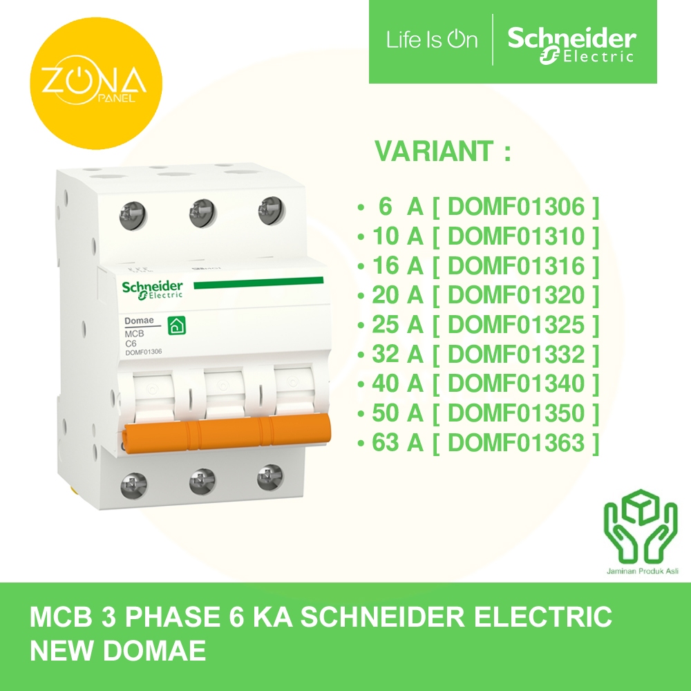 Jual MCB SCHNEIDER NEW DOMAE 3 PHASE 3P 6A 10A 16A 20A 25A 32A 40A 50A 63A - DOMF01306 DOMF01310 ...