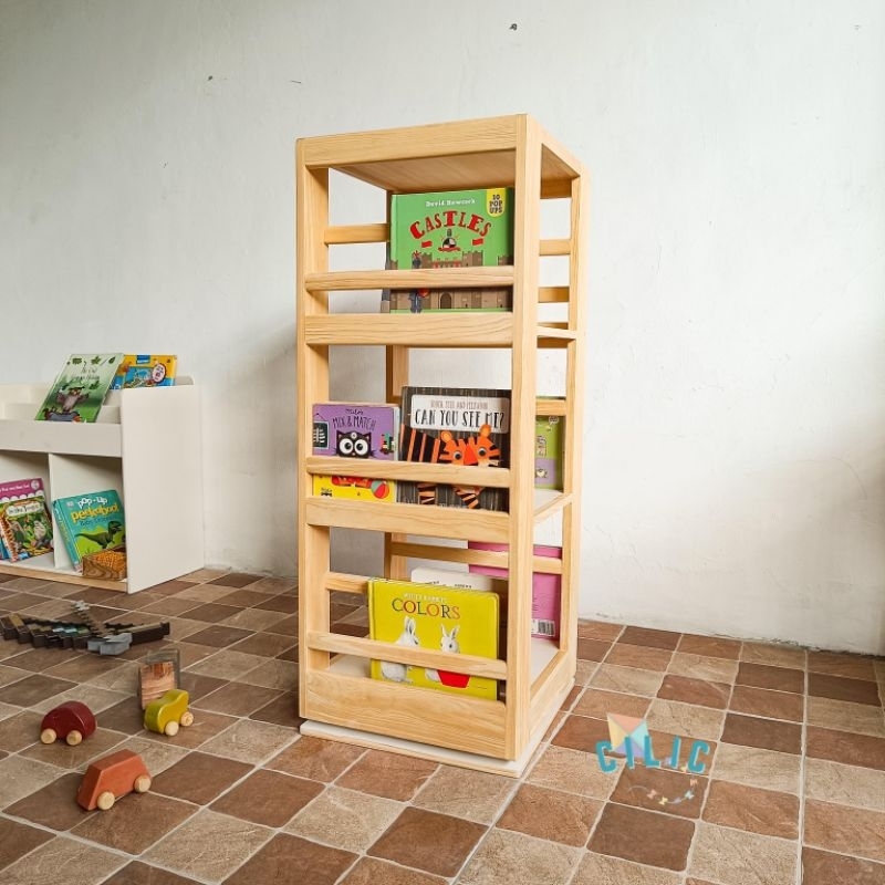 Jual Cilic-CASTOR rak buku putar kayu | Shopee Indonesia