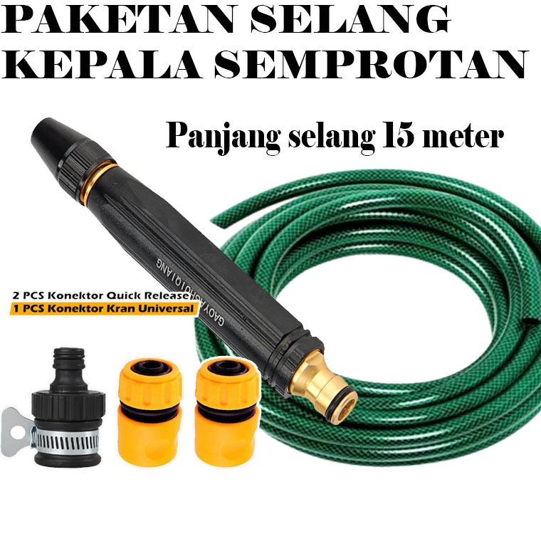 Jual Paket 15 Meter Selang Semprotan Air Semprot Cuci Motor Mobil Siram ...