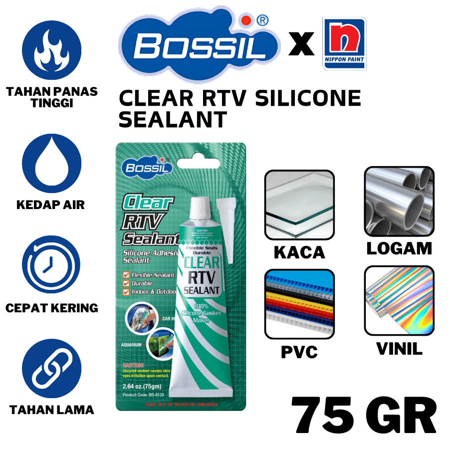Jual LEM KACA BOSSIL 75GR LEM SILIKON SEALANT LEM KACA AQUARIUM 75 GRAM ...