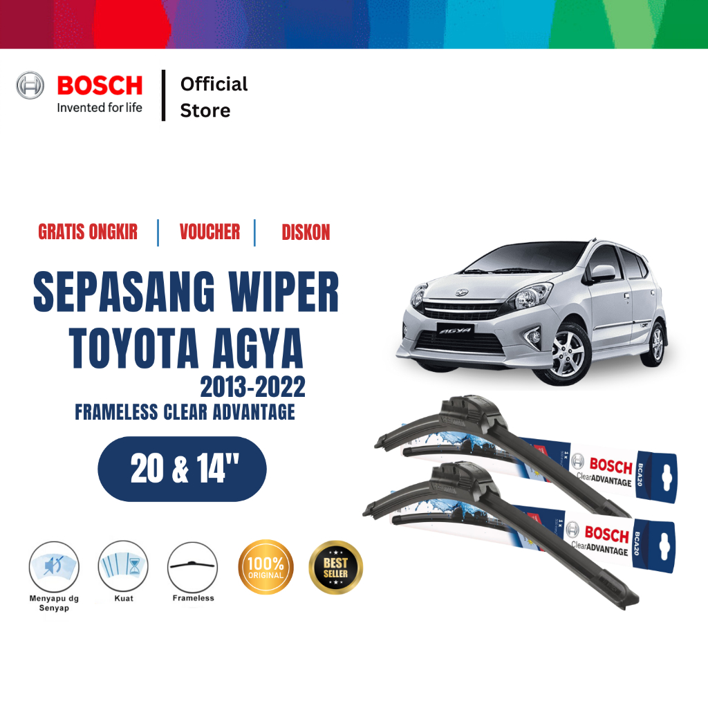 Jual Bosch Sepasang Wiper Mobil Toyota Agya 2013-2022 Frameless New Clear Advantage 20 dan 14 ...