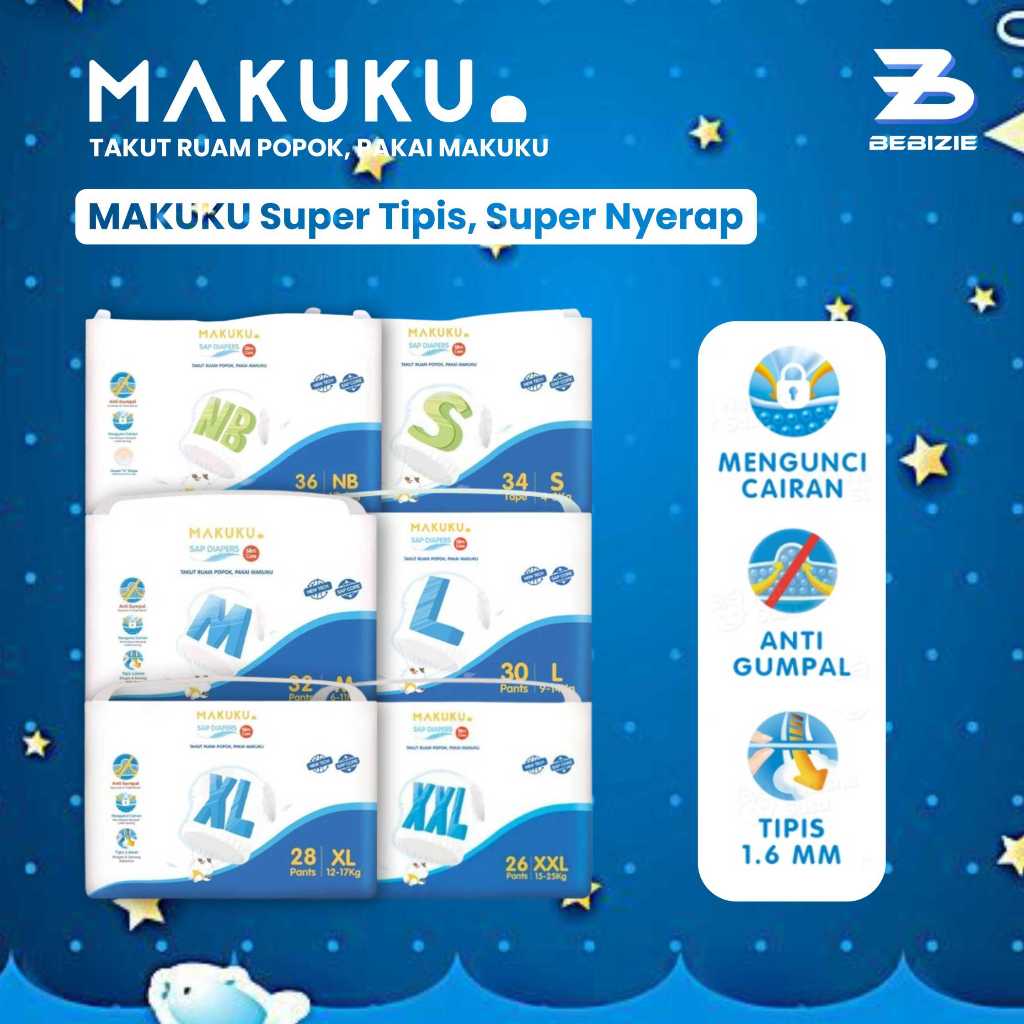 Jual POPOK BAYI MAKUKU SAP DIAPERS SLIM CARE SIZE NB 36 /S 34/M 30/L 28/XL 28 /XXL 26 | Shopee ...