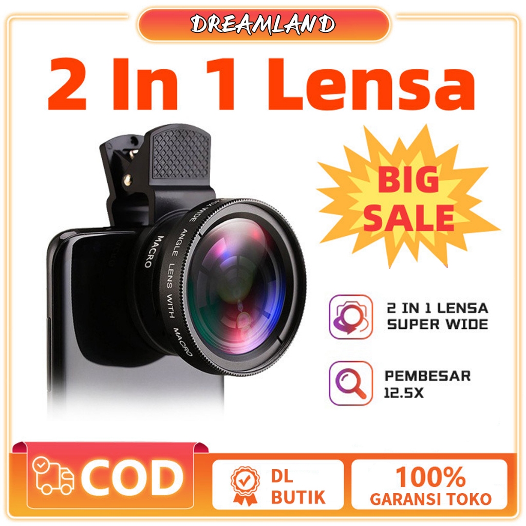 Jual Lensa Kamera Eksternal 2 In1 Hd Macro 37mm 49uv 0.45x Super Wide ...