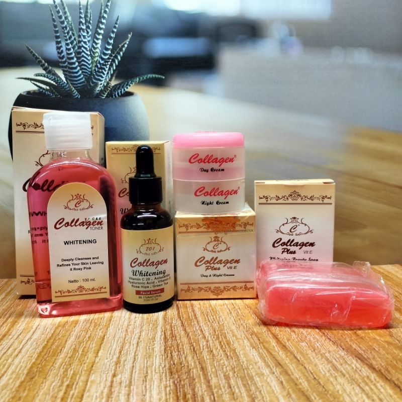 Jual paket cream collagen susun 5in1 ( cream + toner + serum + sabun ...
