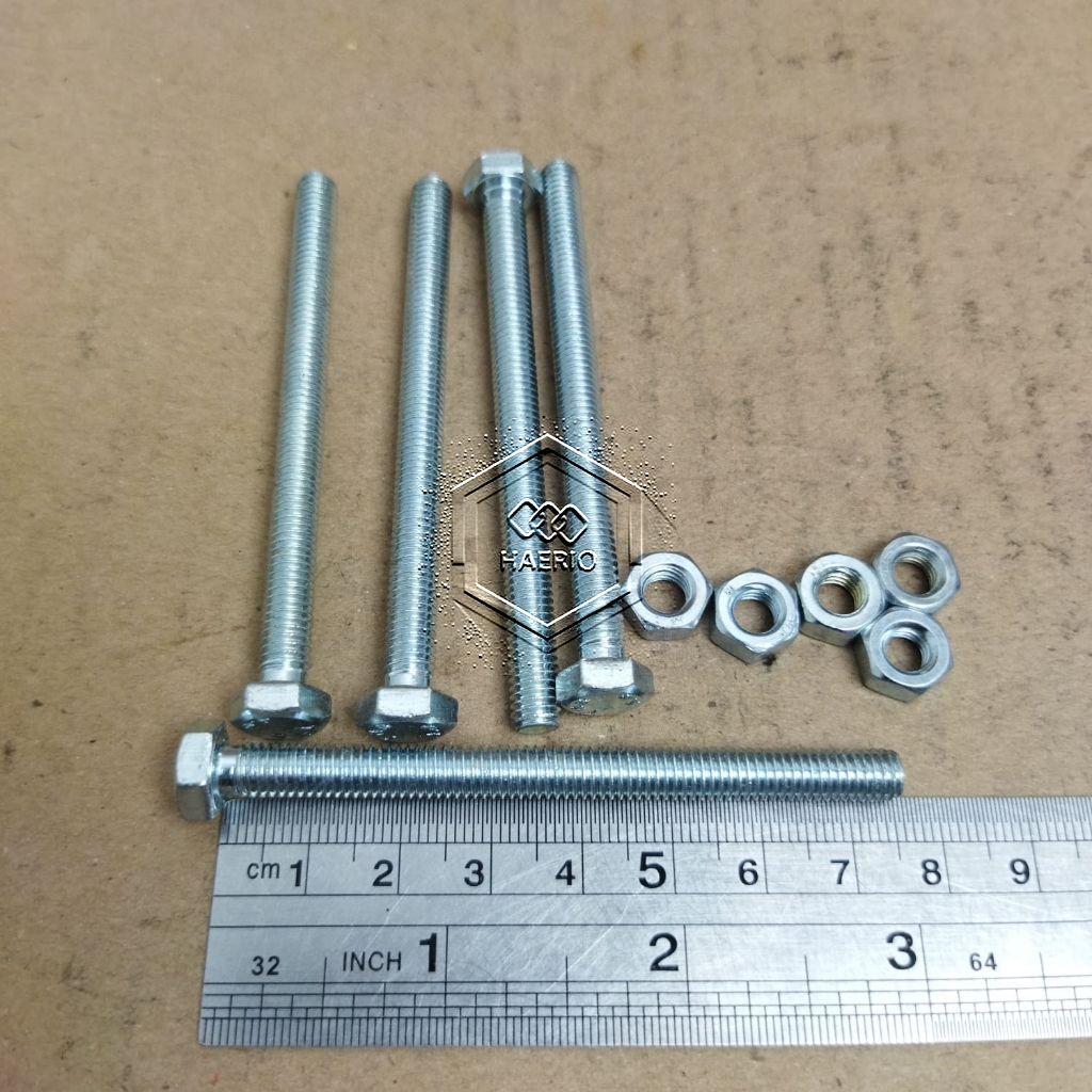 Jual BAUT MUR M6X75 KUNCI 10 PANJANG 7,5CM PUTIH M6 X 75 7,5 CM 75MM 75 ...