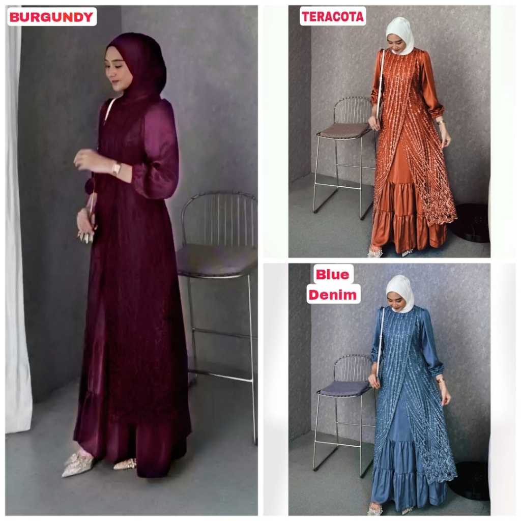 Jual Gamis pesta mewah elegan / Baju kondangan warna burgundy / Gamis brukat terbaru 2025 wanita ...