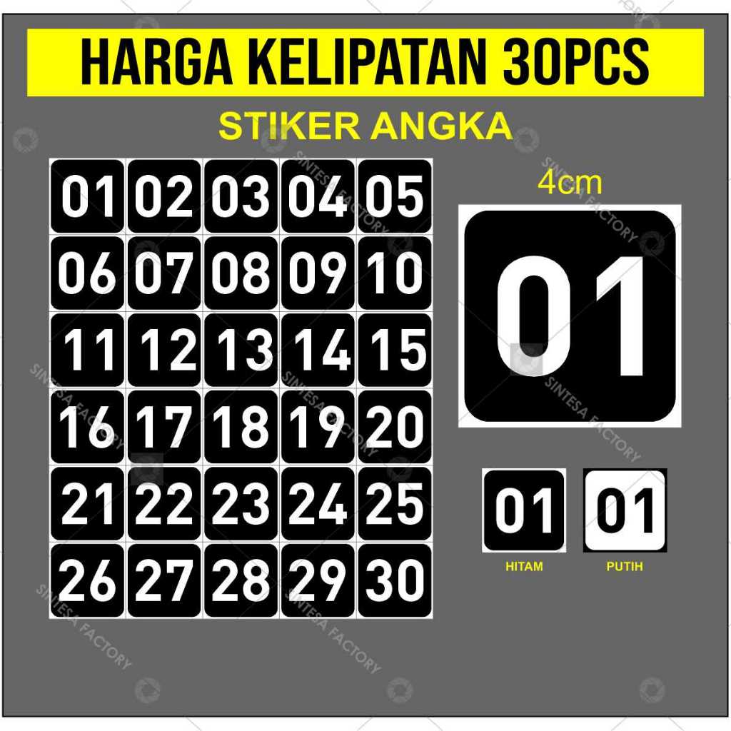 Jual Stiker Waterproof Angka Ukuran 4cmx4cm | Shopee Indonesia