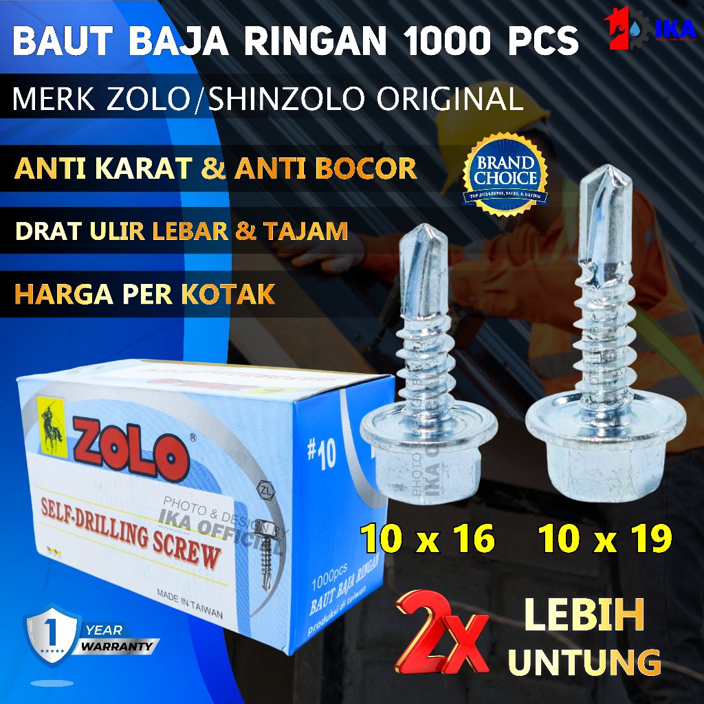 Jual Baut baja ringan Zolo shinZolo 10x19dan 10x16/sekrup baut roofing ...