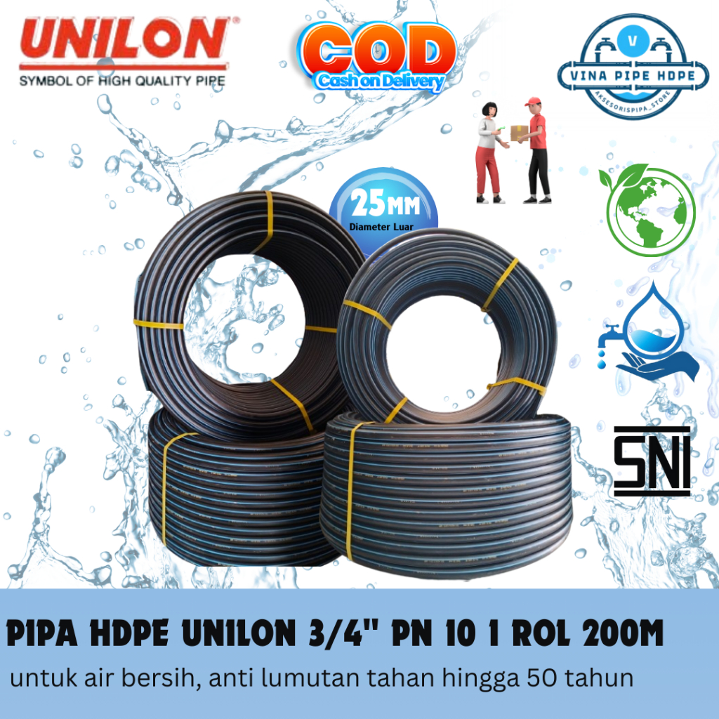Jual [200meter] Pipa HDPE atau Selang Hitam UNILON 3/4 INCH 1roll ...