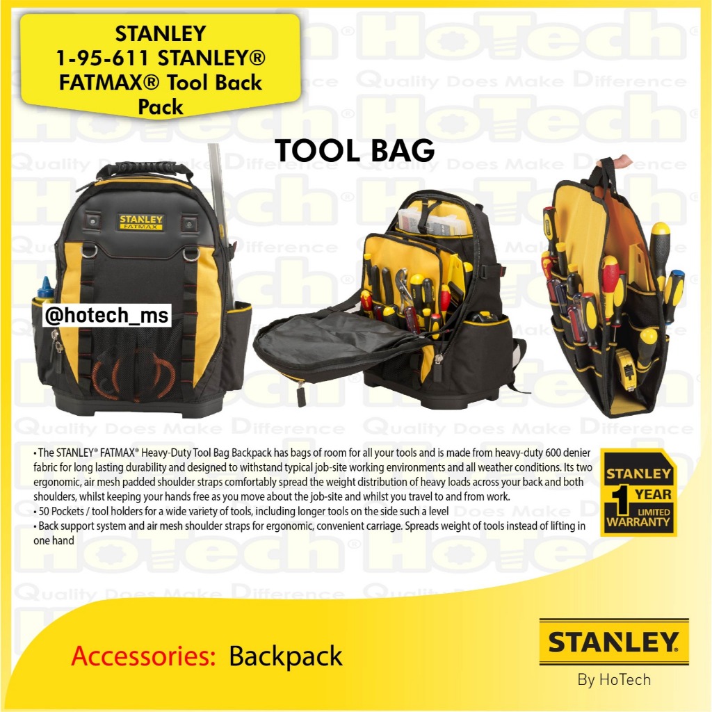 Jual STANLEY® | 1-95-611 FATMAX® Tool Back Pack | Tas Tool Set Capacity ...