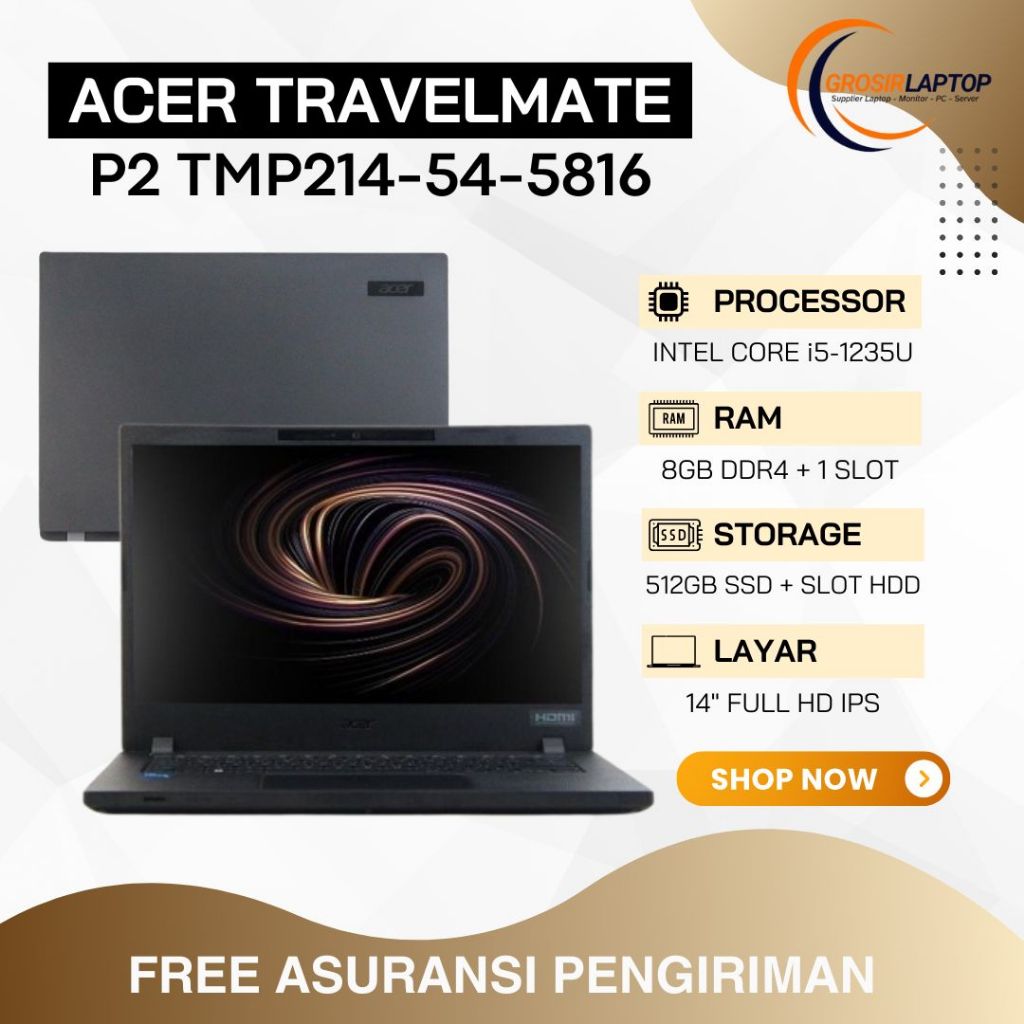 Jual Laptop Acer Travelmate P214 - 5816 Core I5 - 1235u Ram 8GB Ssd 512GB 14" IPS Backlit ...