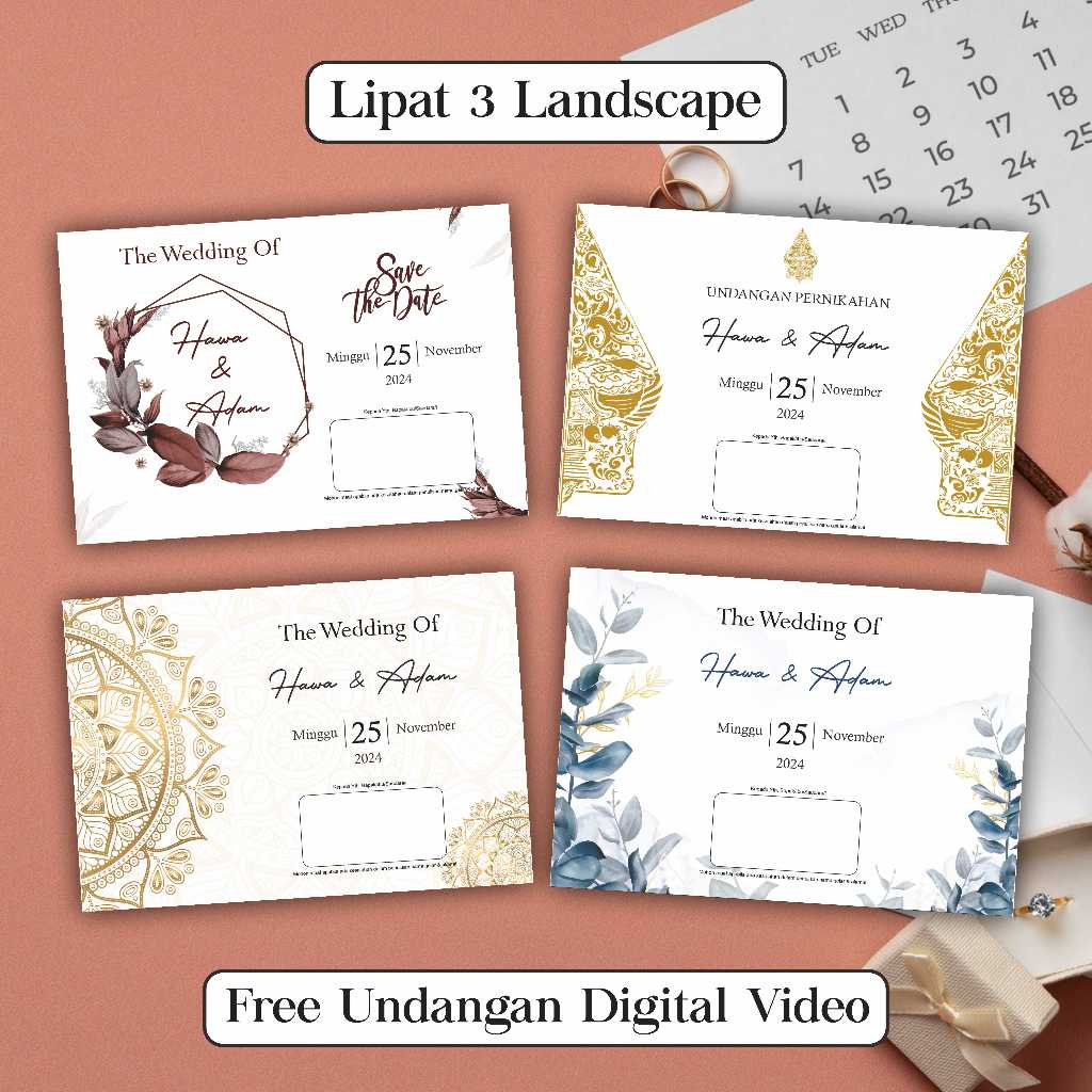 Jual Undangan Pernikahan Lipat 3 Landscape / Undangan Pernikahan Lipat ...