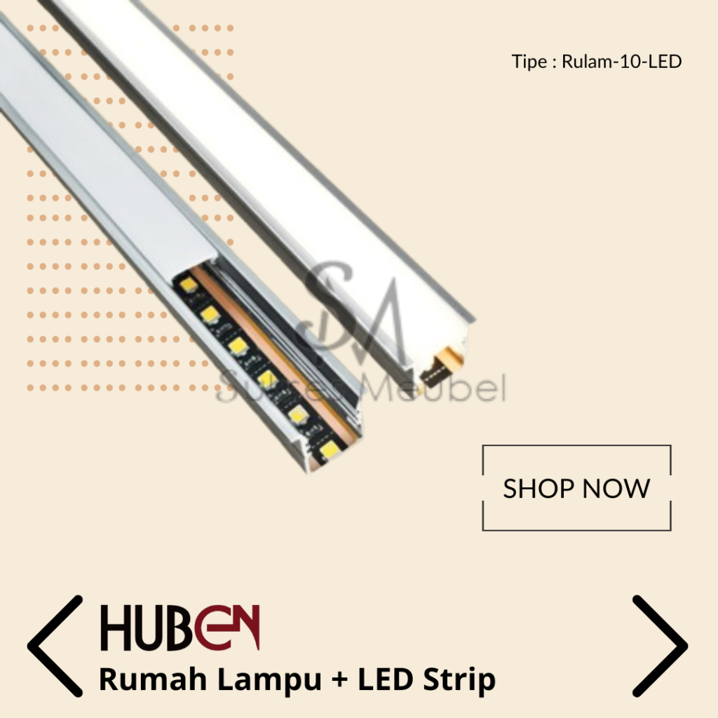 Jual HUBEN Rumah Lampu LED Strip 3 Meter RULAM-10-LED Anodize | Rumah ...