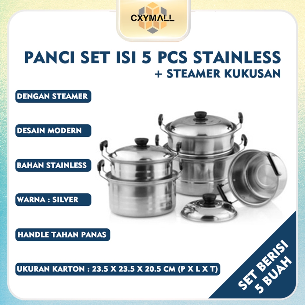 Jual CXY Mall panci set kingko 555 stainless isi 5 set + steamer/panci ...