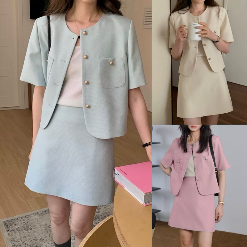 Jual SET1053 DONGIVAP KOREAN STYLE VINTAGE SETELAN SIMPLE POLOS ROK ...