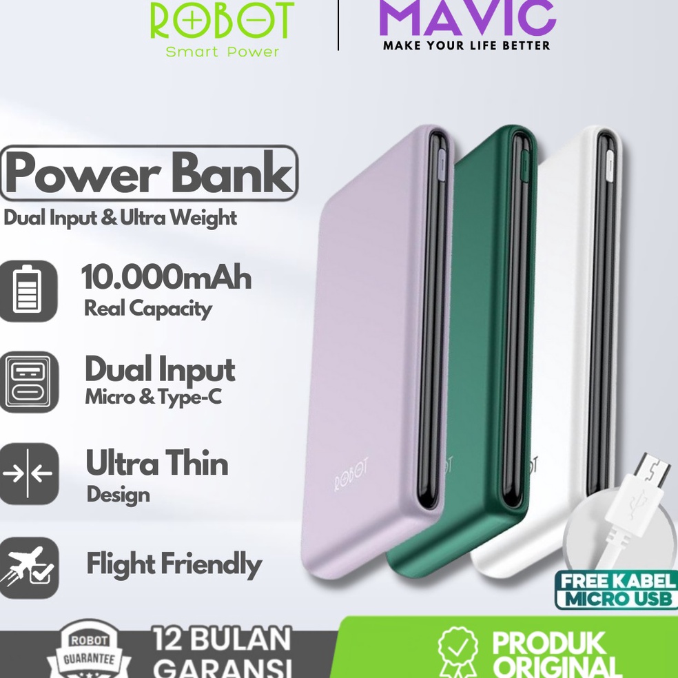 Jual ROBOT RT18 RT12 PowerBank 1mAh Dual Input Port Type C Micro USB ...