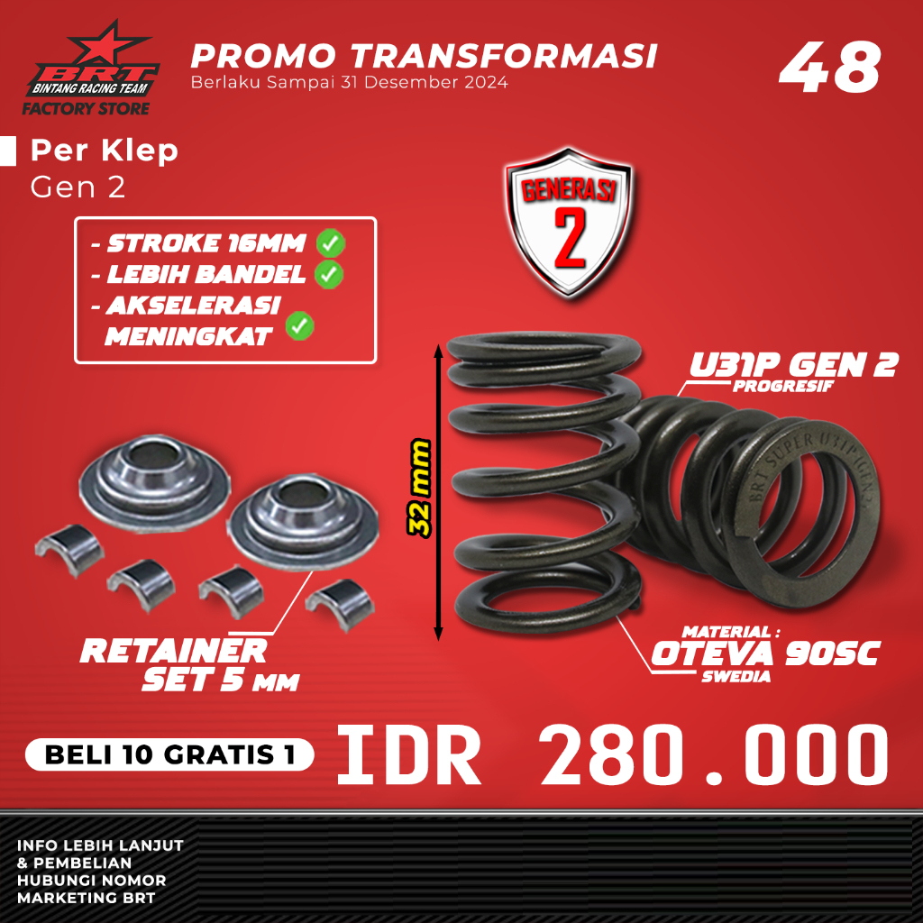 Jual PER KLEP SUPER UNIVERSAL + RETAINER SET U31 PROGRESSIVE (GEN 2) BEBEK MATIC BRT BINTANG ...