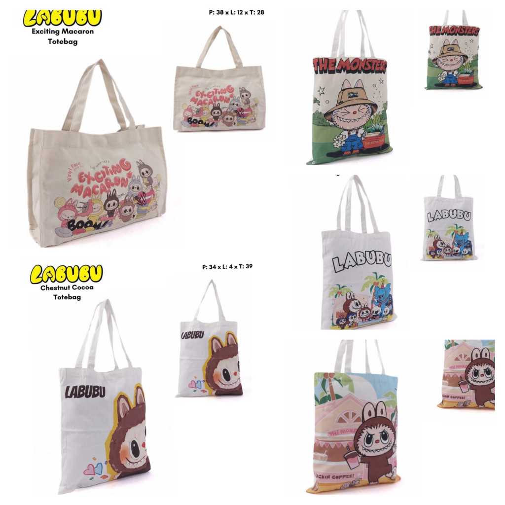 Jual Tote bag katun labubu exciting macaron chestnut cocoa fall in wild ...