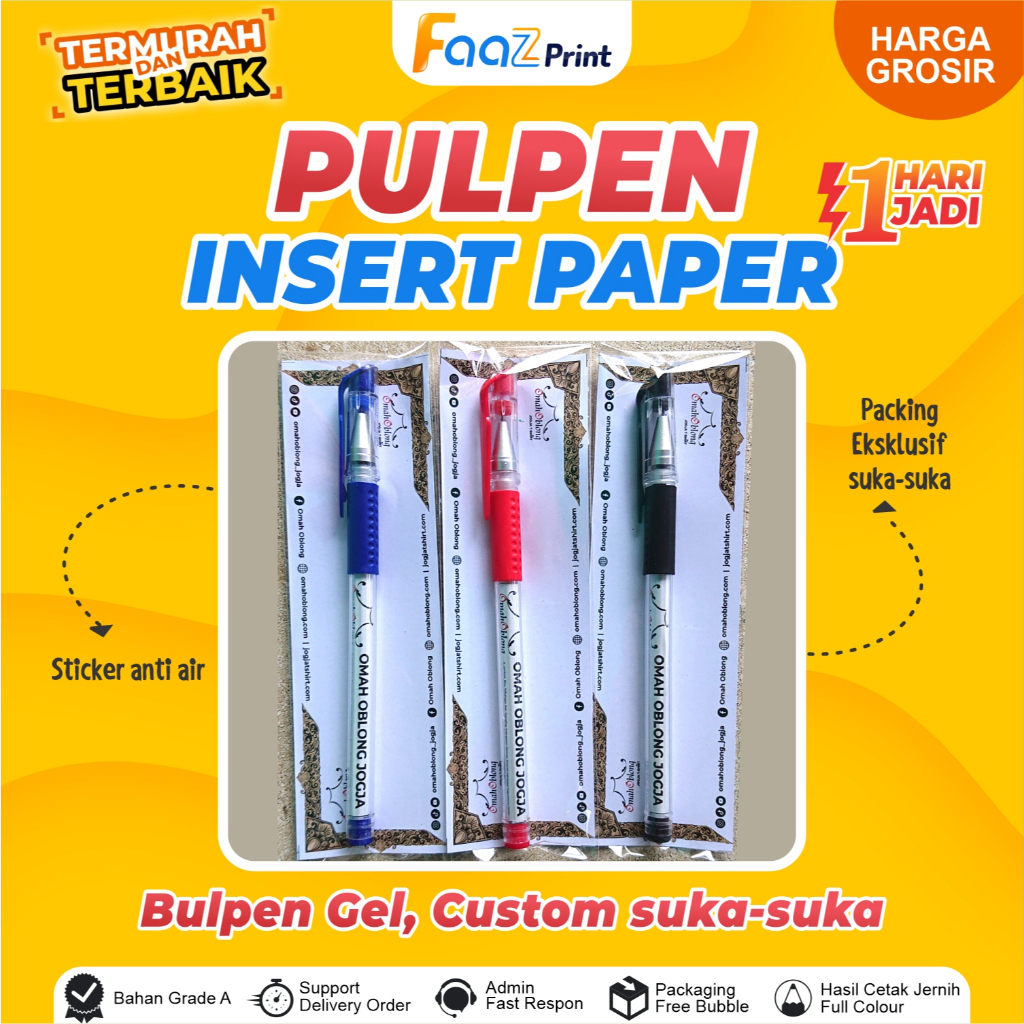 Jual [ 𝐊𝐈𝐋𝐀𝐓 𝟏 𝐇𝐀𝐑𝐈 𝐉𝐀𝐃𝐈 ] PULPEN CUSTOM INSERT PAPER Pulpen Promosi ...