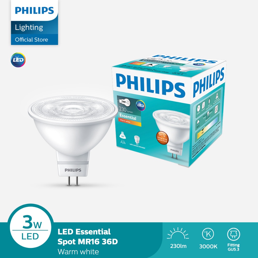 Jual Philips Lampu Essential LED MR16 GU 5.3 3-35W 36D Kuning | Shopee Indonesia