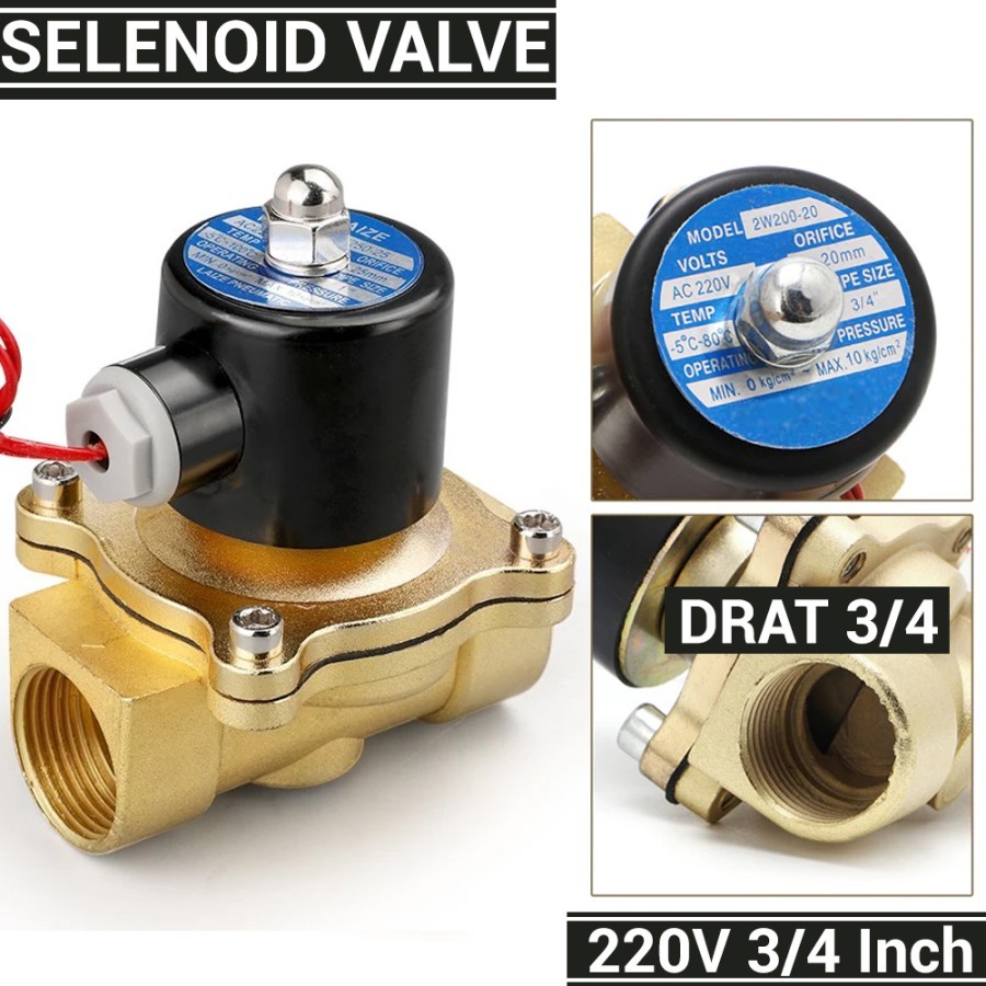 Jual Solenoid Valve AC 220V Ukuran 3/4 inch Kuningan Selenoid Air ...