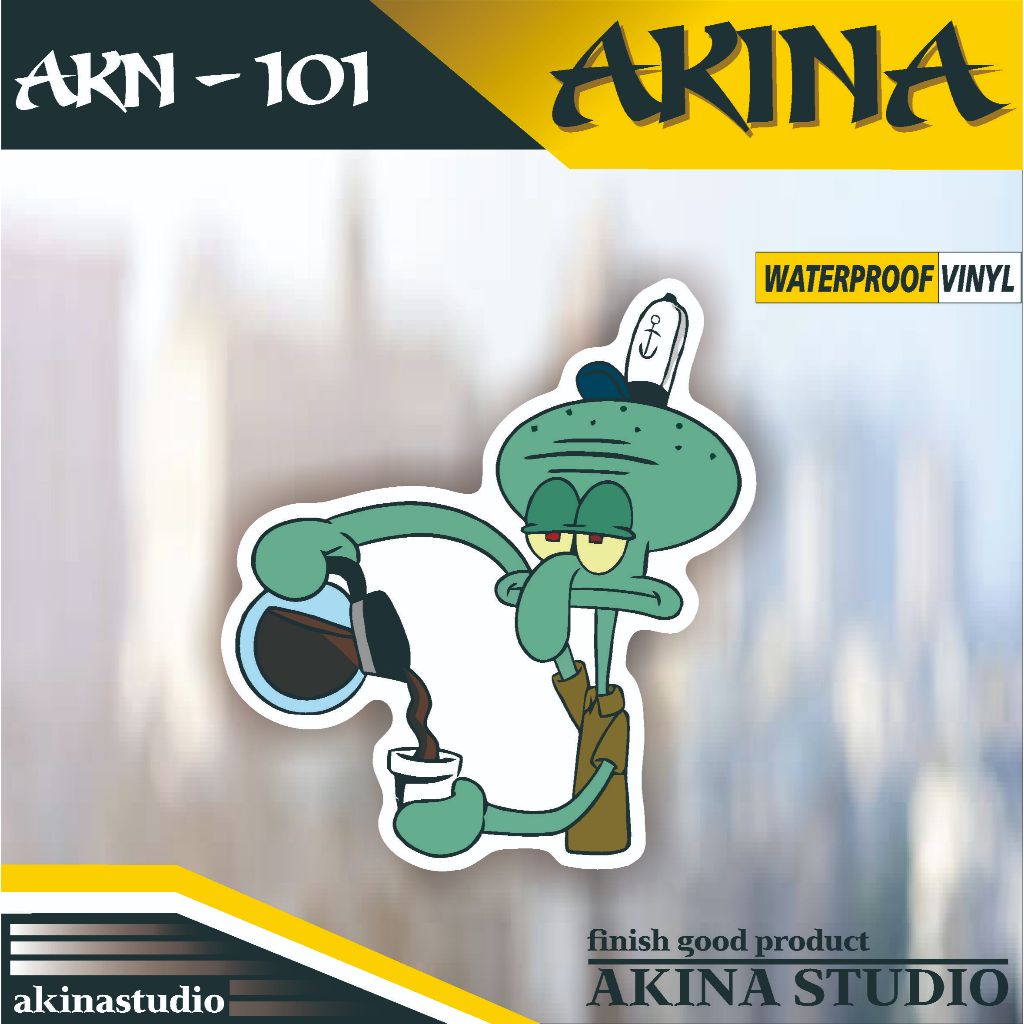 Jual sticker vinyl anti air squidward coffee | stiker vinyl anti air ...