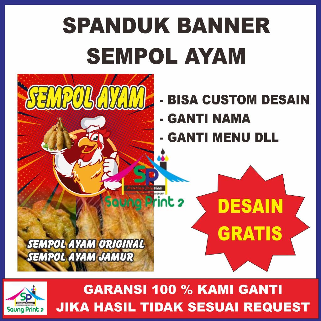 Jual Spanduk Sempol Ayam 50 x 100 cm (0,5m x 1 m( Bisa Custom dan ...