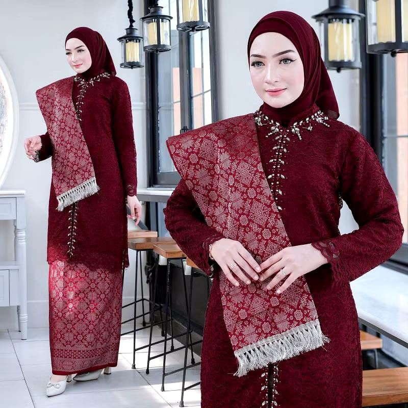 Jual One Set Kebaya Baju Kurung Brokat Songket Selendang / Baju Kurung Malaysia / Baju Kurung ...