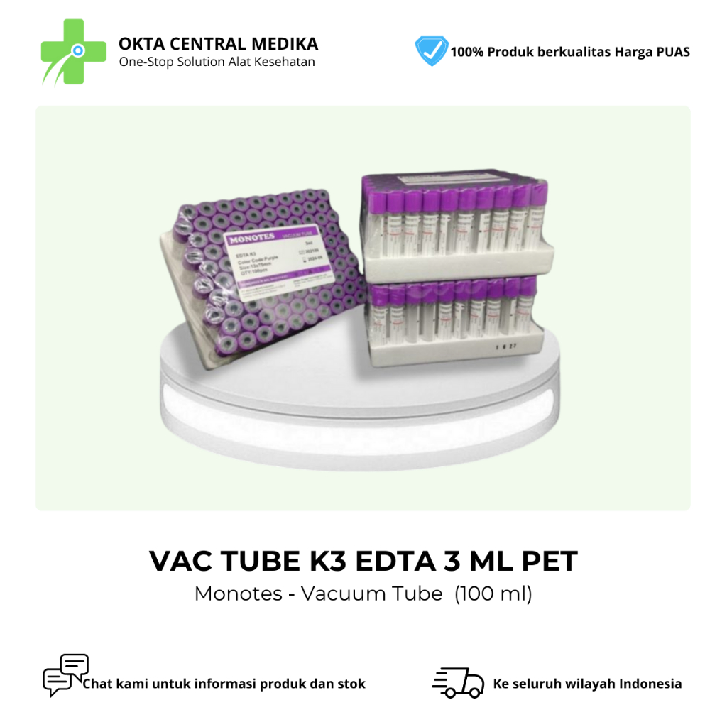 Jual Monotes Vacuum Tube K3 EDTA 3 ML PET 100 Pcs per Box | Monotes ...