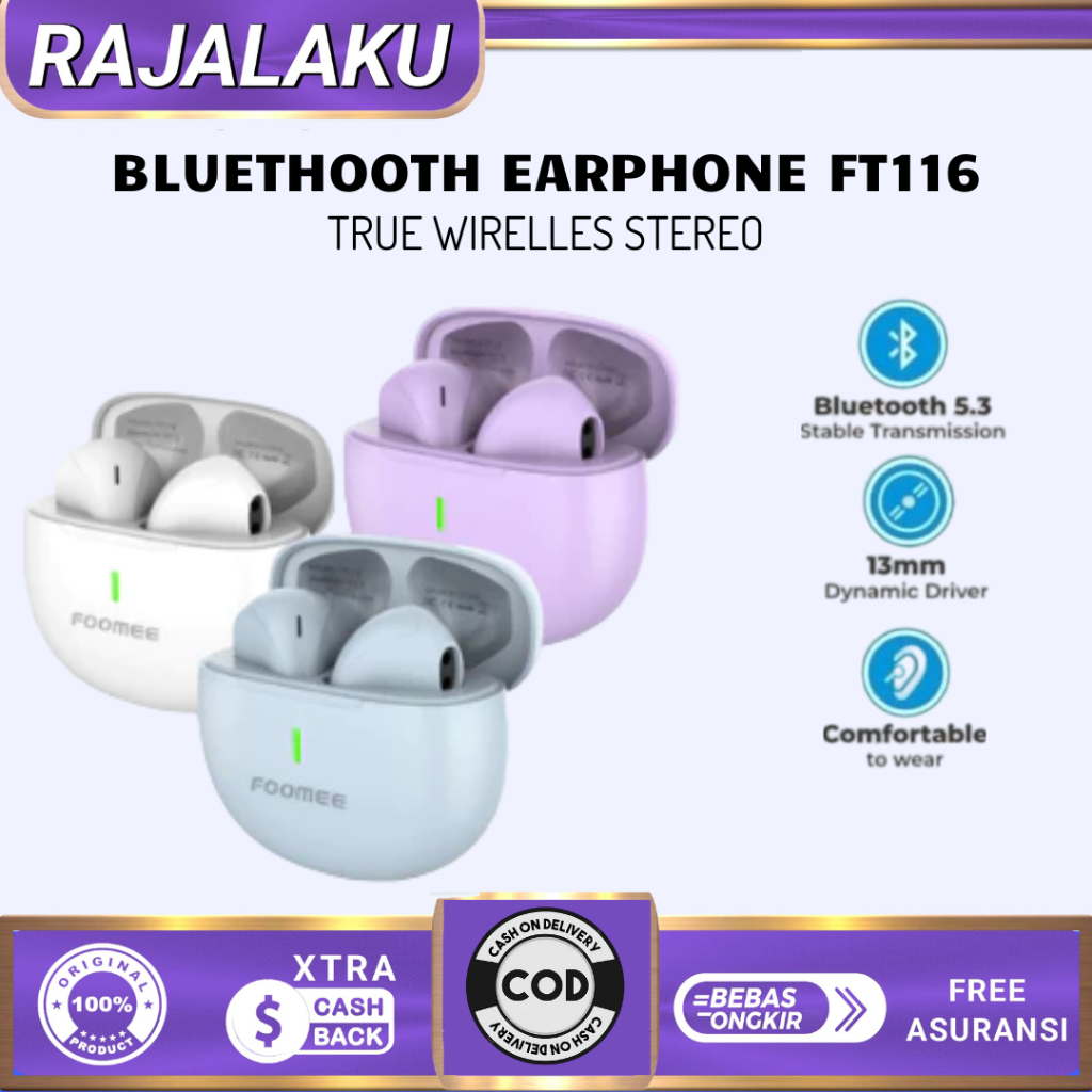 Jual FOOMEE TRUE WIRELLES FT-116 | HEADSET BLUETOOTH FOOMEE | TWS V ...