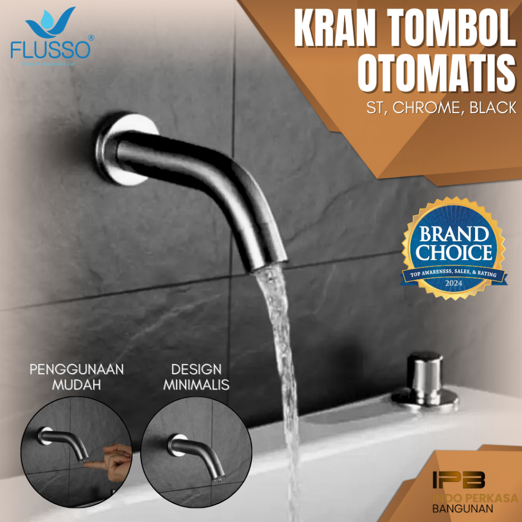 Jual FLUSSO Kran Tombol Drat Dinding Kran Tembok On Off Sentuh Otomatis ...